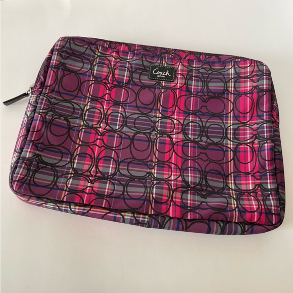 Coach | Bags | Coach Purple Plaid Computer Sleeve Zippered | Poshmark